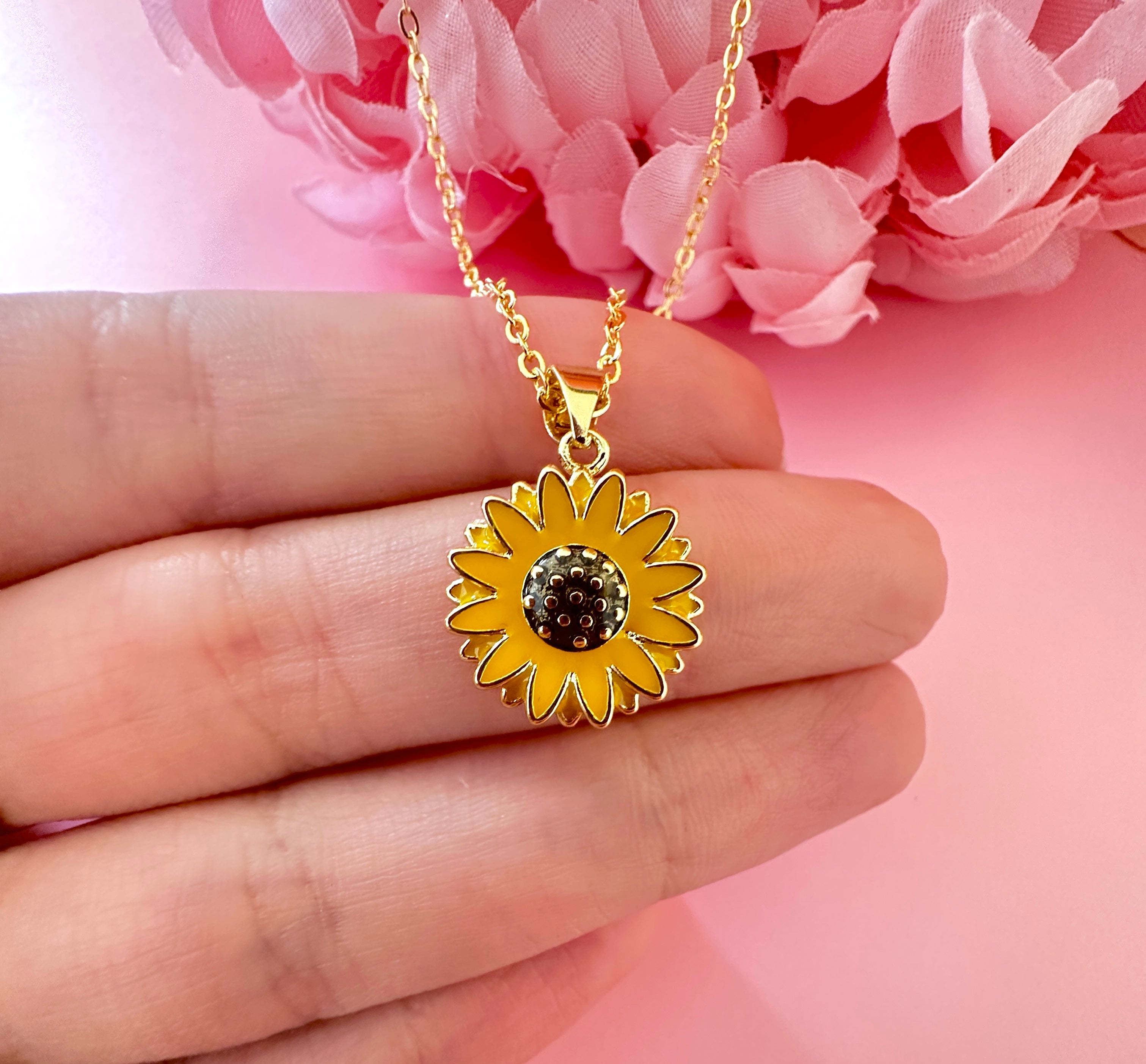 Gold enamel Sunflower necklace